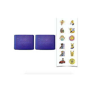 BPA-FREE Car Seat Belt Buckle Booster - Keeps Your Receptacle Stable & Upright – with Kid Safety Sticker Set Gift (2-Pack, Tall - Pull Over Buckle)