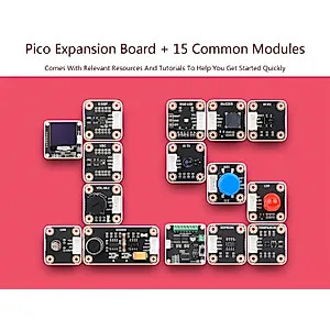 Raspberry Pi Pico W Sensor Kit with Expansion Board and RP2040-Plus Board and RGB LED,Motor Driver,etc,15 Detachable Sensors, All-in-One Design