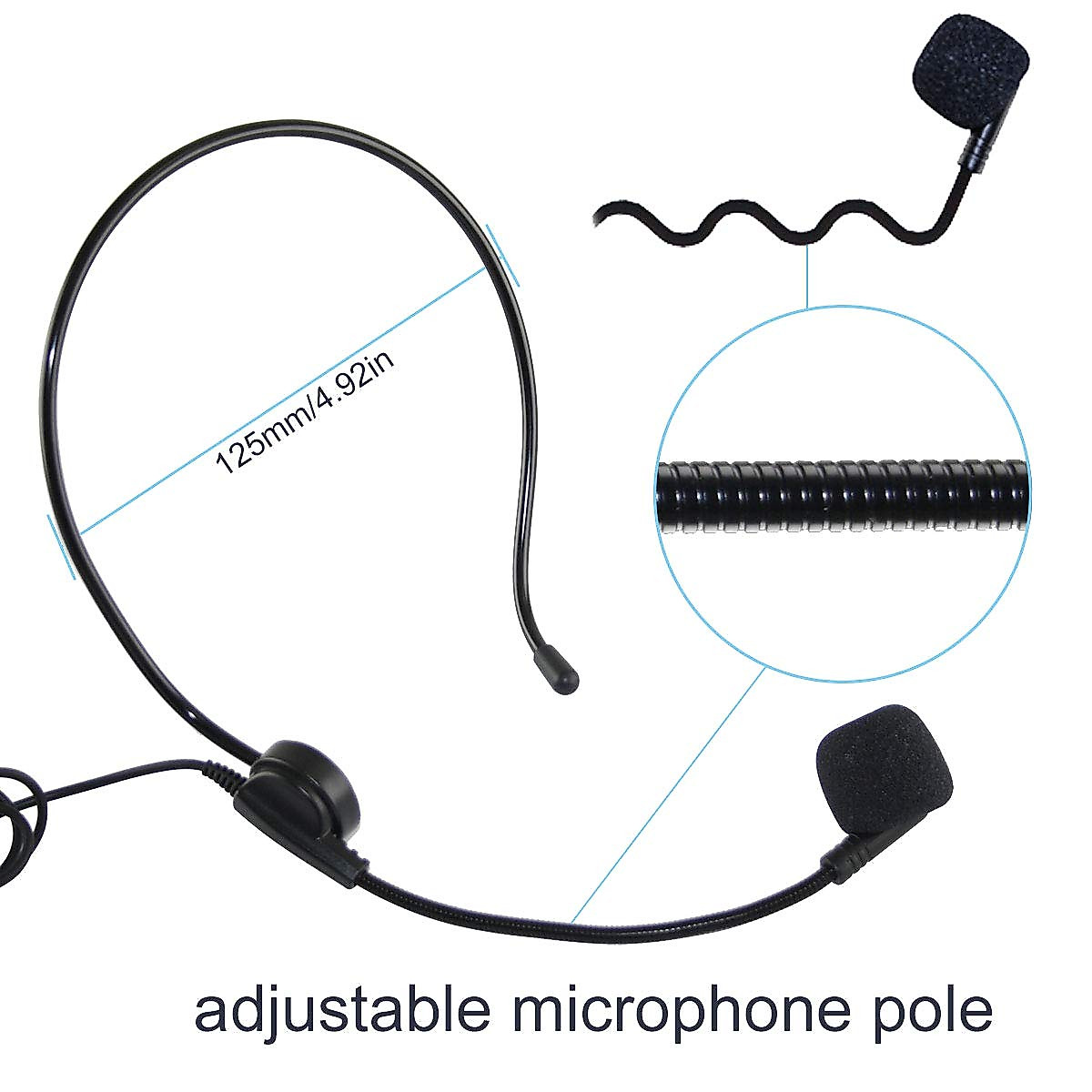 EXMAX Over Ear 3.5mm/1/8 Hands Free Cardioid Wired Audio Boom Condenser Classroom Mic Headset Microphone for UHF-938 ATG-100T Wireless Tour Guide System Voice Amplifier Conference PC Laptop Tablet