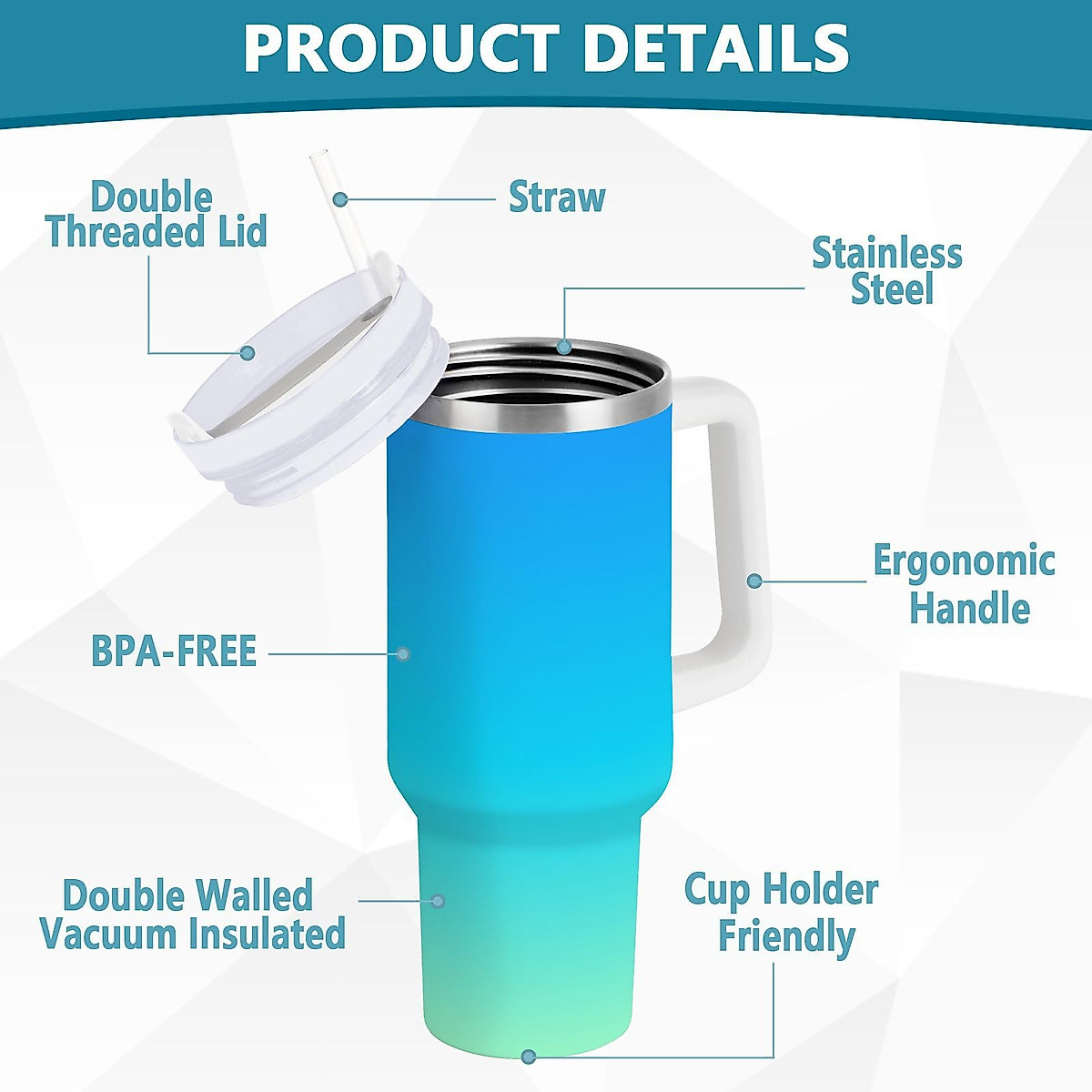 MCHIVER Blue Gradient 30 oz Tumbler with Handle and Straw Stainless Steel Vacuum Water Bottle Leak-proof Travel Coffee Mug Insulated Tumbler for Office Car Home