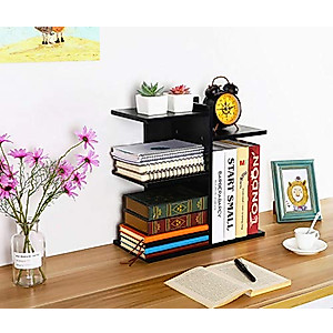 PAG Wood Desktop Shelf Small Bookshelf Desk Supplies Organizers and Accessories Storage Display Rack Office Decor for Women, Black