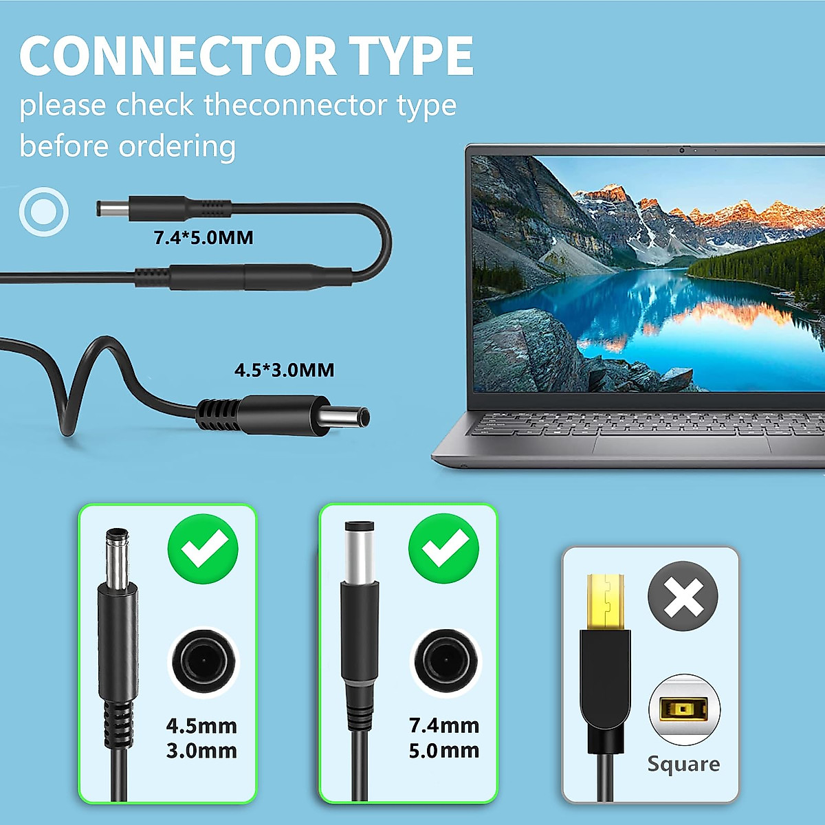 65W Charger for Dell Laptop Charger,AC Adapter for Dell Inspiron 15 16 3000 5000 Series 3511 3520 3510 5630 5620 5625 5515 5505 3525 3552 5420 5579 5551 5552 5555 5558 5559 Vostro 3425 3520 5630