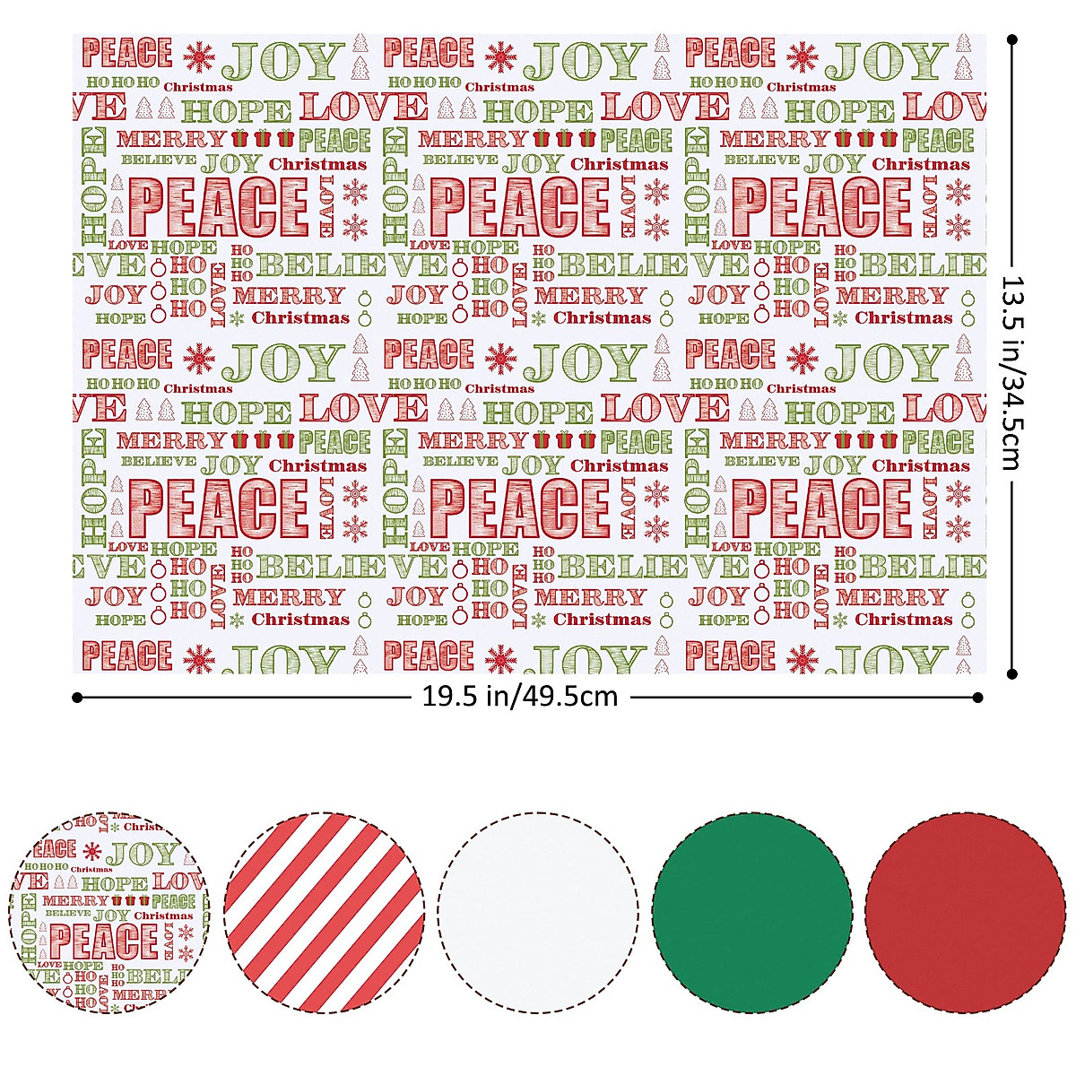 LOADSFUN Christmas Tissue Paper Bulk, 120 Sheets Christmas Tissue Paper for Gift Bags Assorted Design Gift Wrapping Paper, Red Green White Tissue Paper for Xmas Decor Holiday Crafts (Letters)