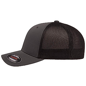 1973-77 Ford F100 Pickup Truck Outline Design Flexfit Trucker Mesh Fitted Cap Grey/Black