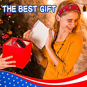 Gushu 4th of July Headband for Women, Fourth of July Red Knotted Patriotic Headband, Wide Top Knot Hair Band with Rhinestones, Beads and American Flag Charms, Memorial Independence Day Party Favors