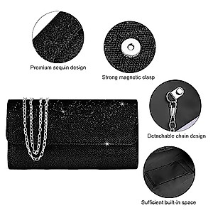 OSDUE Evening Bag Clutch Purses for Women, Glitter Bags, Sparkling Envelope Evening Bag with Detachable Chain, for Prom Wedding Party Banquet Date (Black)