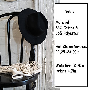 Gossifan Lady Fashion Wide Brim Felt Fedora Panama Hat with Ring Belt Black