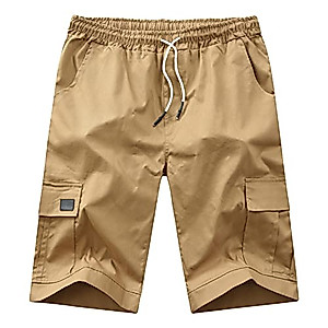 Men's Casual Multi Pocket Short Pants Elastic Waist Relaxed Fit Cargo Shorts Loose Fit Lightweight Outdoor Shorts (Khaki,XX-Large)