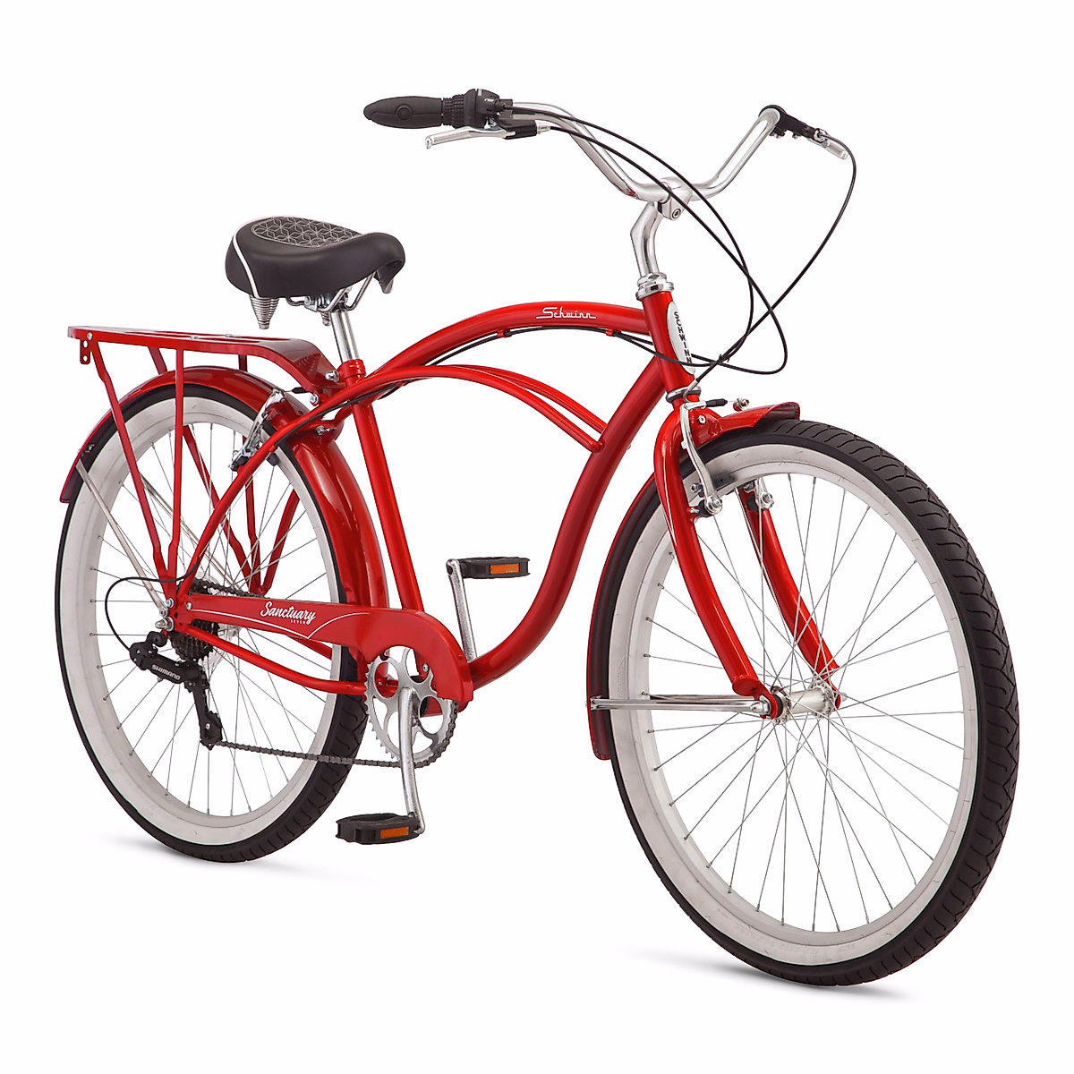 Schwinn Sanctuary 7 Comfort Beach Cruiser Bike for Adult Women Men, 7-Speed Drivetrain in Retro-Styled 18-Inch Steel Step-Over Frame, 26-Inch Wheels, with Front & Rear Fenders, Rear Cargo Rack