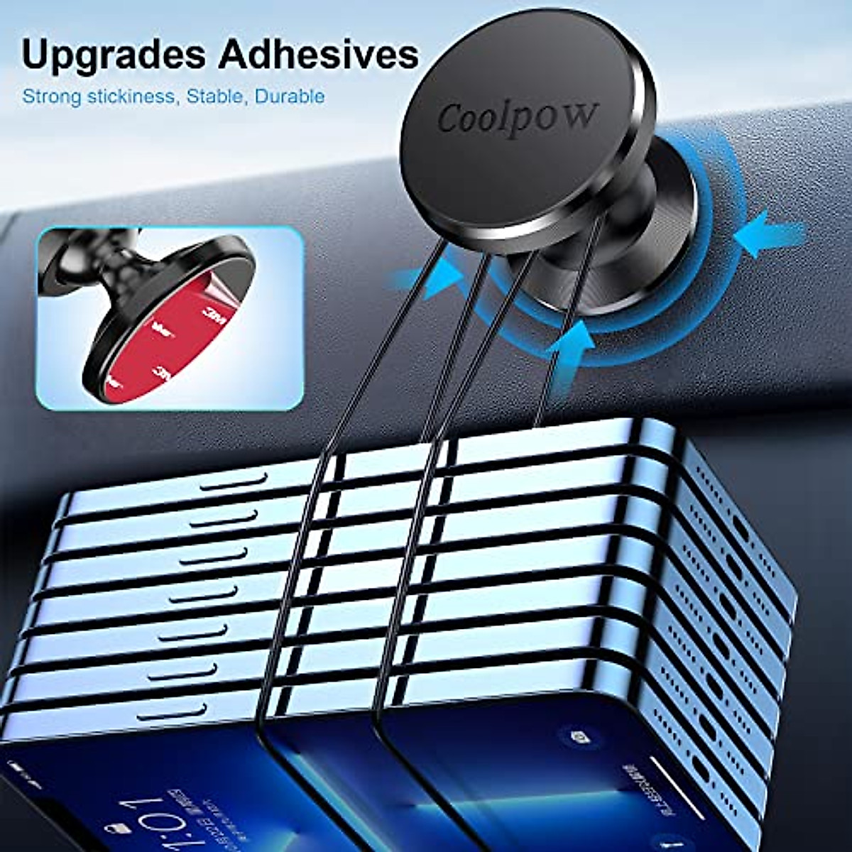 【2-PACK】Magnetic phone holder for car, [ Super Strong Magnet ] [ with 4 Metal Plate ] iPhone Magnetic car mount for cell phone, [ 360° Rotation ] Universal Dashboard car Mount Fits All Smartphones
