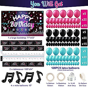 OurWarm 130 Pcs Tik Tok Birthday Party Decorations, Music Happy Birthday Decorations, Tiktok Party Theme Party Supplies Includes Happy Birthday Banner, Balloons Arch, Tablecloth for Birthday Decor