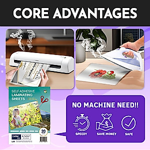 HA SHI Self Adhesive Laminating Sheets, Cold Laminate, self Seal, Plastic Paper, 8.5 x 11 Inch (20 Sheets)