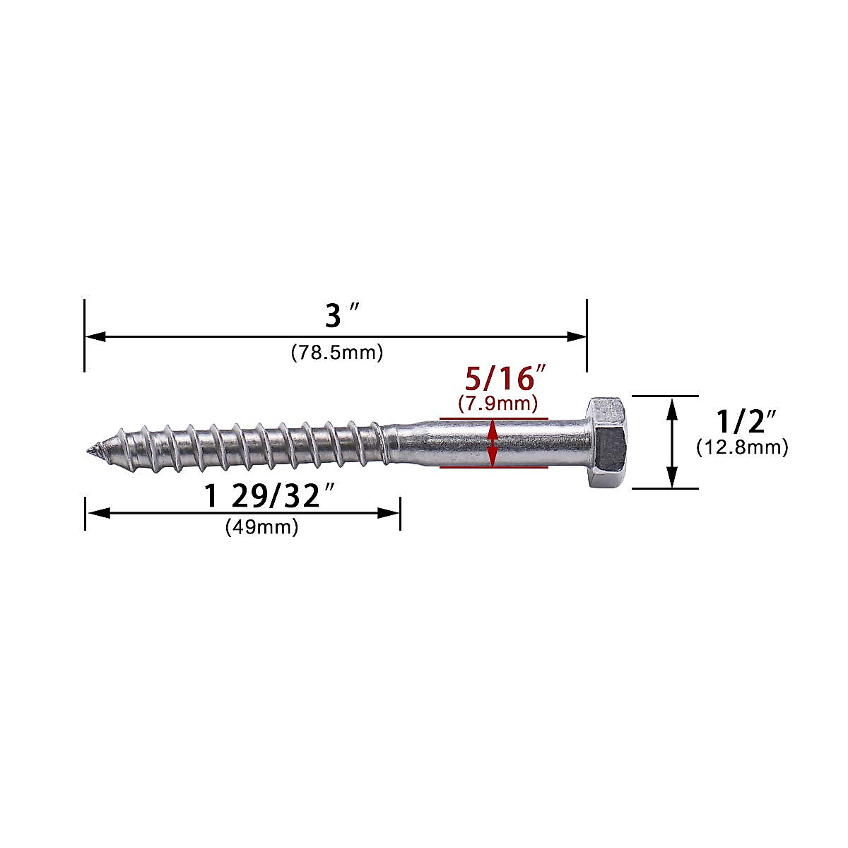 Muzata 20Pack 5/16" X 3" M8 Hex Head Lag Bolt Screws for Wood Post Cable Railing Deck Railing Baluster with Stainless Steel Fender Washer, FA01