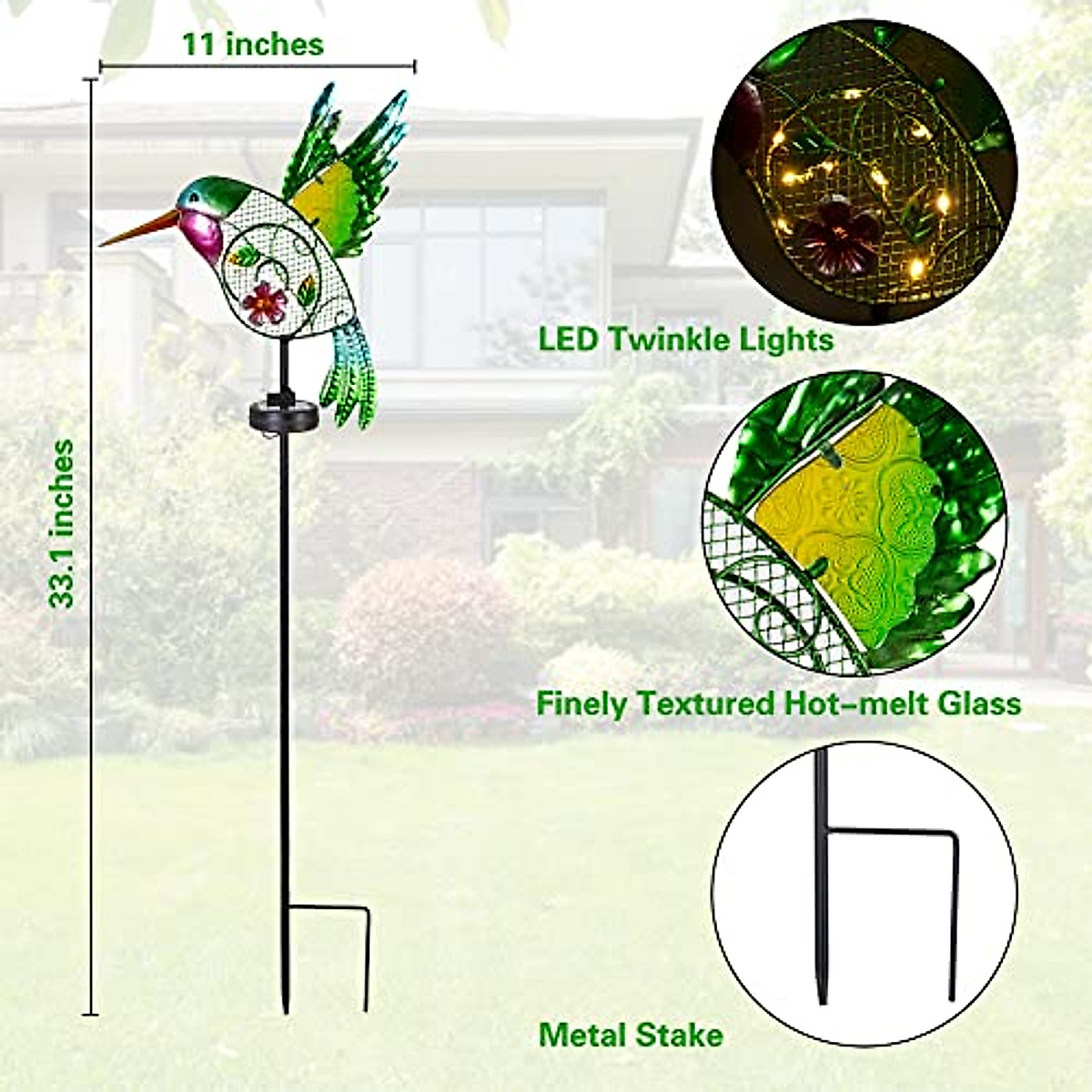 dreamysoul Outdoor Solar Garden Lights, Metal Hummmingbird Garden Stake Lights for Outdoor Garden Patio Yard Pathway