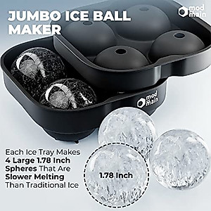 Mod And Main Ice Ball Maker Mold Makes 4 X 1.78" Ice Balls For Whiskey - Big Ice Cube Molds For Bourbon - Black Round Ice Cube Trays - Sphere Ice Cube Mold - Round Ice Cube Mold Ice Tray - 1pk