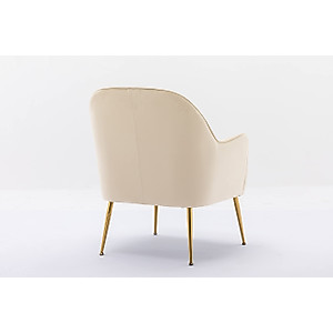 Bellemave Velvet Accent Chair,Modern Upholstered Leisure Arm Chair with Gold Metal Legs,Thickly Padded,Guest Chair Vanity Chair Club Chairs for Living Room Bedroom Office（Cream White）, W52752188