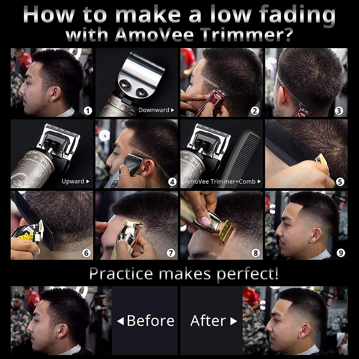 AmoVee Cordless Electric Clippers for Hair Cutting，Professional Hair Clippers for Man, An-ti Scratch T Blade Trimmer Outliner for Body Hair, Beard, Bang Grooming for Barber, Beginner, USB Rechargeable