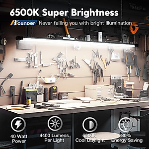 BBOUNDER 1 Pack Linkable LED Shop Light with Reflector, 4400 LM, 6500K Cool Daylight, 4 FT, 48 Inch Integrated Fixture for Garage, 40W Equivalent 250W, Surface & Suspension Mount, Black