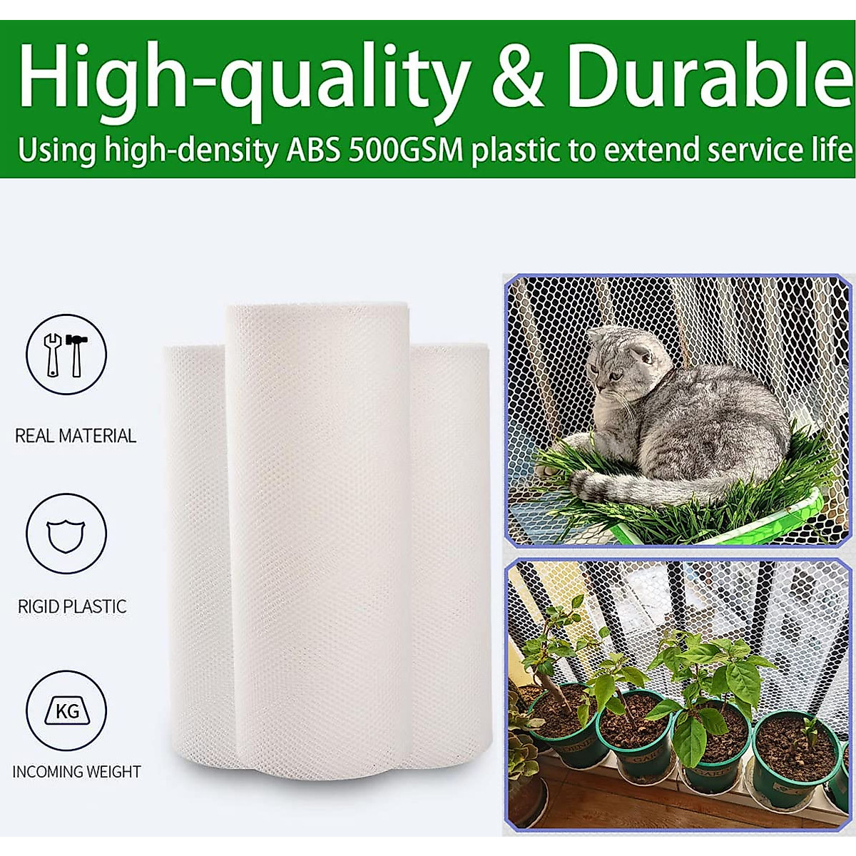 15.7IN x 10FT White Plastic Chicken Wire Fence Mesh,Hexagonal Plastic Poultry Netting for Chicken,Upgraded Plastic Garden Mesh Fencing for Gardening Wire Frame for Crafts, Balcony Protection Net
