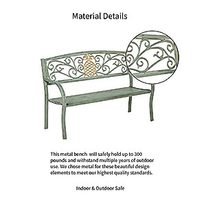 Plow & Hearth Weatherproof Pineapple Outdoor Bench | Holds Up to 300 lbs | Garden Patio Porch Park Deck | Metal | Green