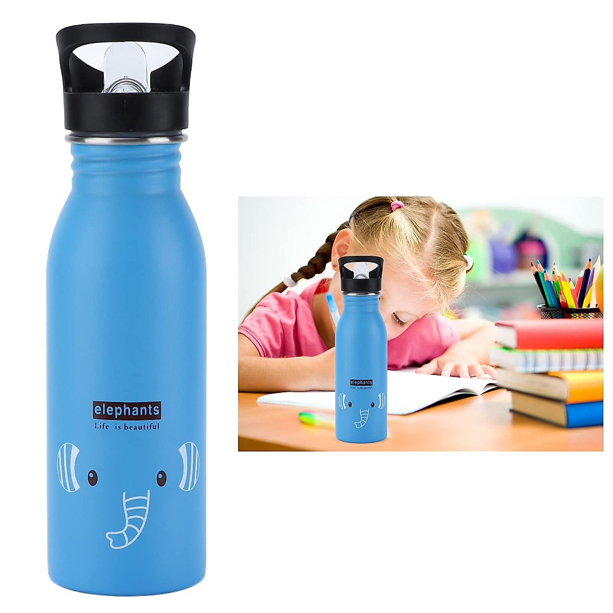 Fdit 500ml Stainless Steel Sport Water Bottle Thermo Mug Vacuum Insulated Water Bottle with Sucking Mouth Metal Canteen Water Bottle with Straw Lid(#1)