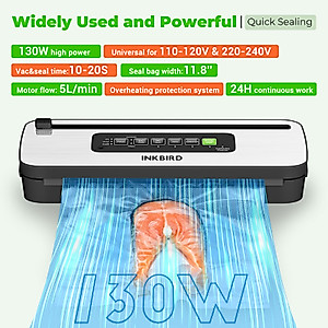 Vacuum Sealer Machine, INKBIRD Powerful 130W High Power with Liquid/Moist/Dry 6-Food Modes, Compact Food Preservation System with Cutter, Full Start Kit with Pre-cut Bags*10 (8''*11.8''), EXT-VAC