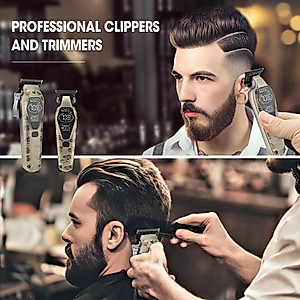 Karrte Professional Hair Clippers and Trimmer Kit for Men,Barber Clipper Set Cordless Hair Cutting,Beard Trimmer Grooming Haircut Kit (Golden)