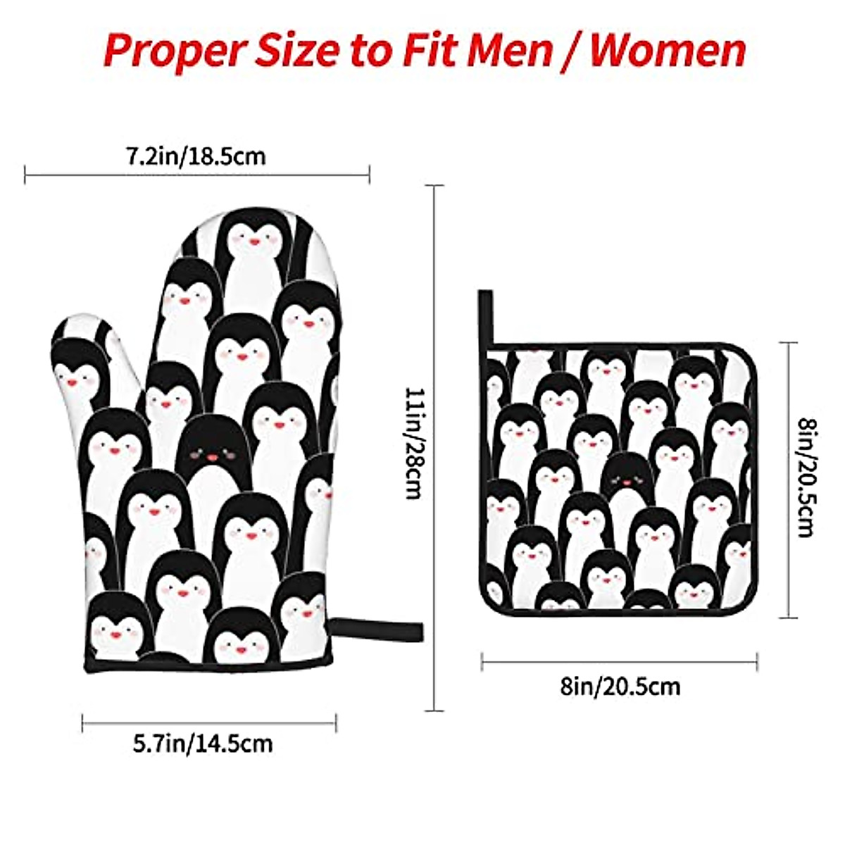 Cartoon Penguin 4pcs Oven Mitts and Pot Holders Sets Kitchen High Heat Resistant Non Slip Oven Glove for Cooking BBQ Baking Grilling