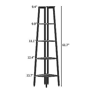 CubiCubi Corner Shelf Stand, Corner Shelves, Industrial Ladder Shelf for Small Space, Metal Corner Book Shelf with Two Hooks,Black Marble
