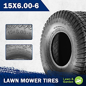 MaxAuto 2 Pcs 15x6.00-6 Front Lawn Mower Tire for Garden Tractor Riding Mover, 4PR