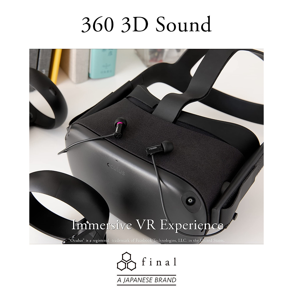 final VR1000 – Immersive 3D Live Sound Earphones for Oculus Quest with L/R Separated 3.5mm Gold-Plated Plug