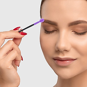 G2PLUS 50PCS Silicone Eyelash Brushes, Disposable Mascara Wands, Adjustable Ball- Shape Eyelash Spoolies, Eyebrow Brushes for Eyelash Extension and Eyebrow (Purple)
