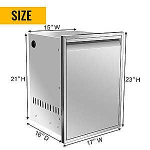 KODOM Built-in Single Trash Drawer 17" W x 23" H x 16" D, Pull-Out Tray Outdoor Kitchen Stainless Steel Trash Drawer with Handle Storage Trash Bins or Propane Tank for BBQ Island Grill Station