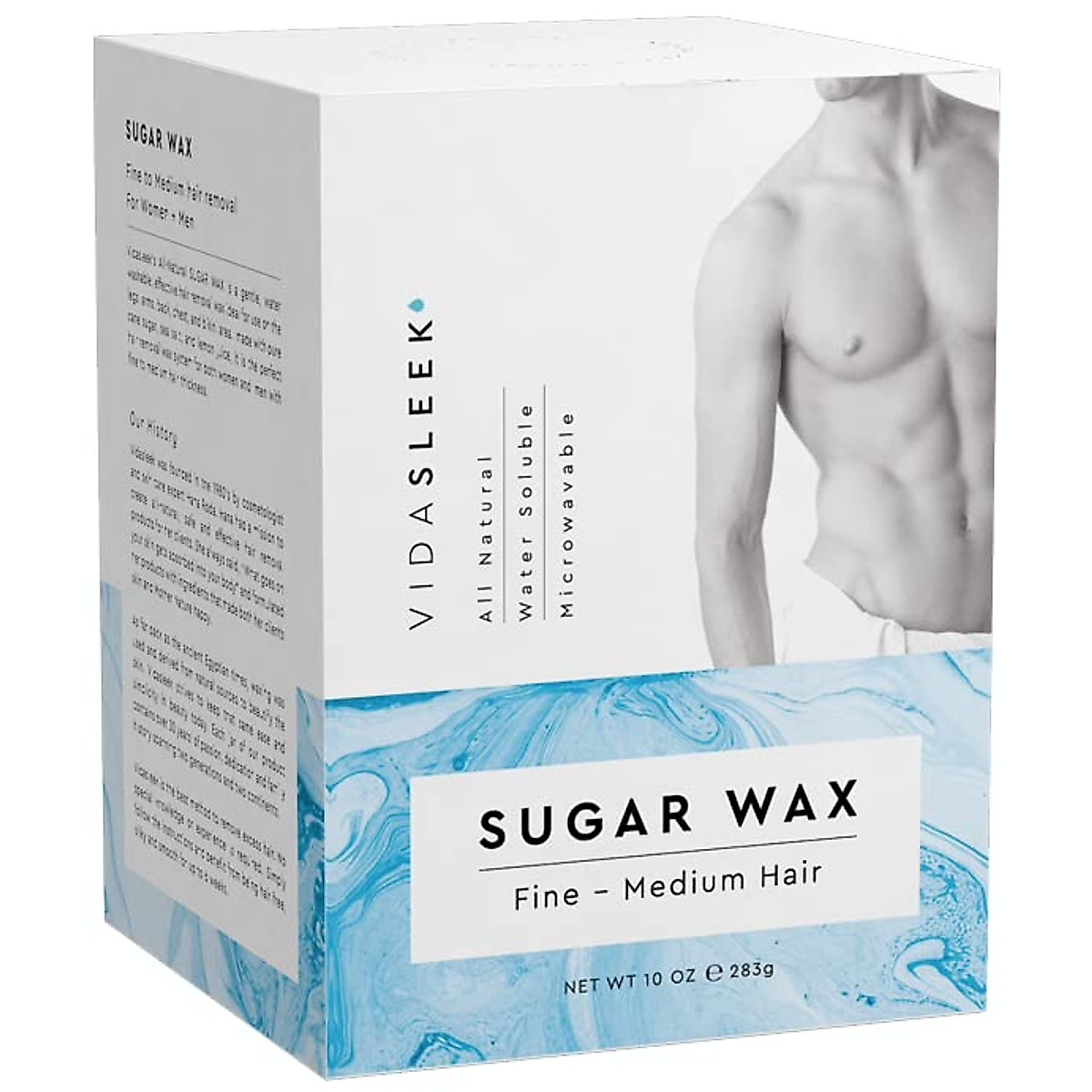 VidaSleek Sugar Wax Hair Remover for Men & Women - 100% Natural, Gentle & Washable Formula at Home Waxing - 10 Oz