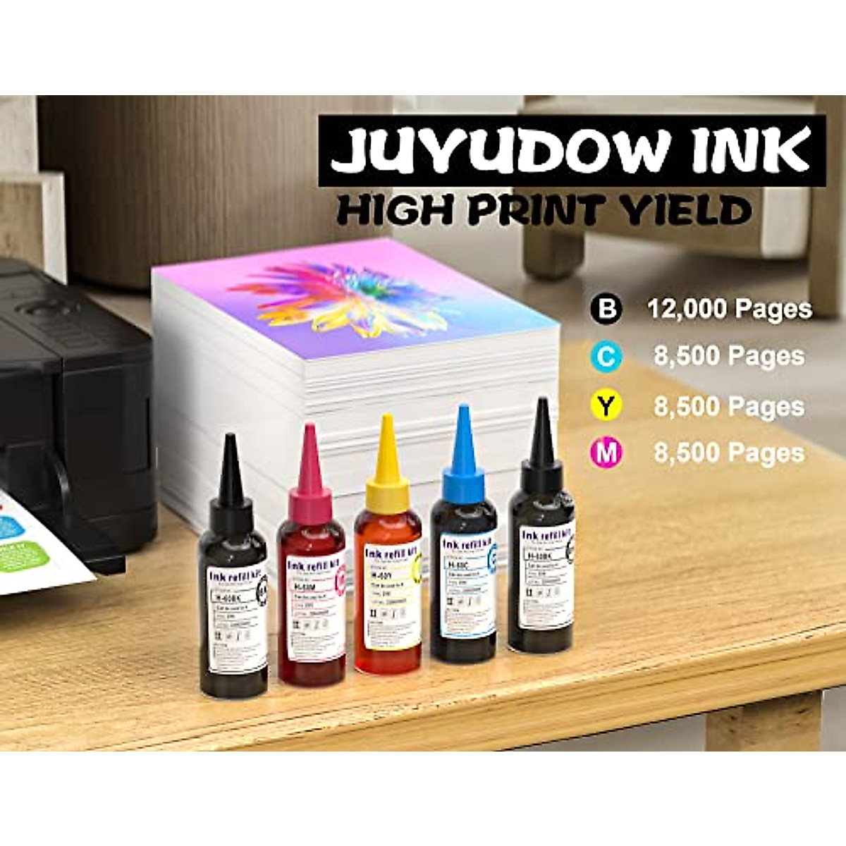 Juyudow Ink Refill Kit Compatible for HP Printer Cartridge (5 Bottles x 100ml) 21 22 564 60 61 62 63 711 94 95 96 901 902 920 932 933 934 940 950 951 952 970 971