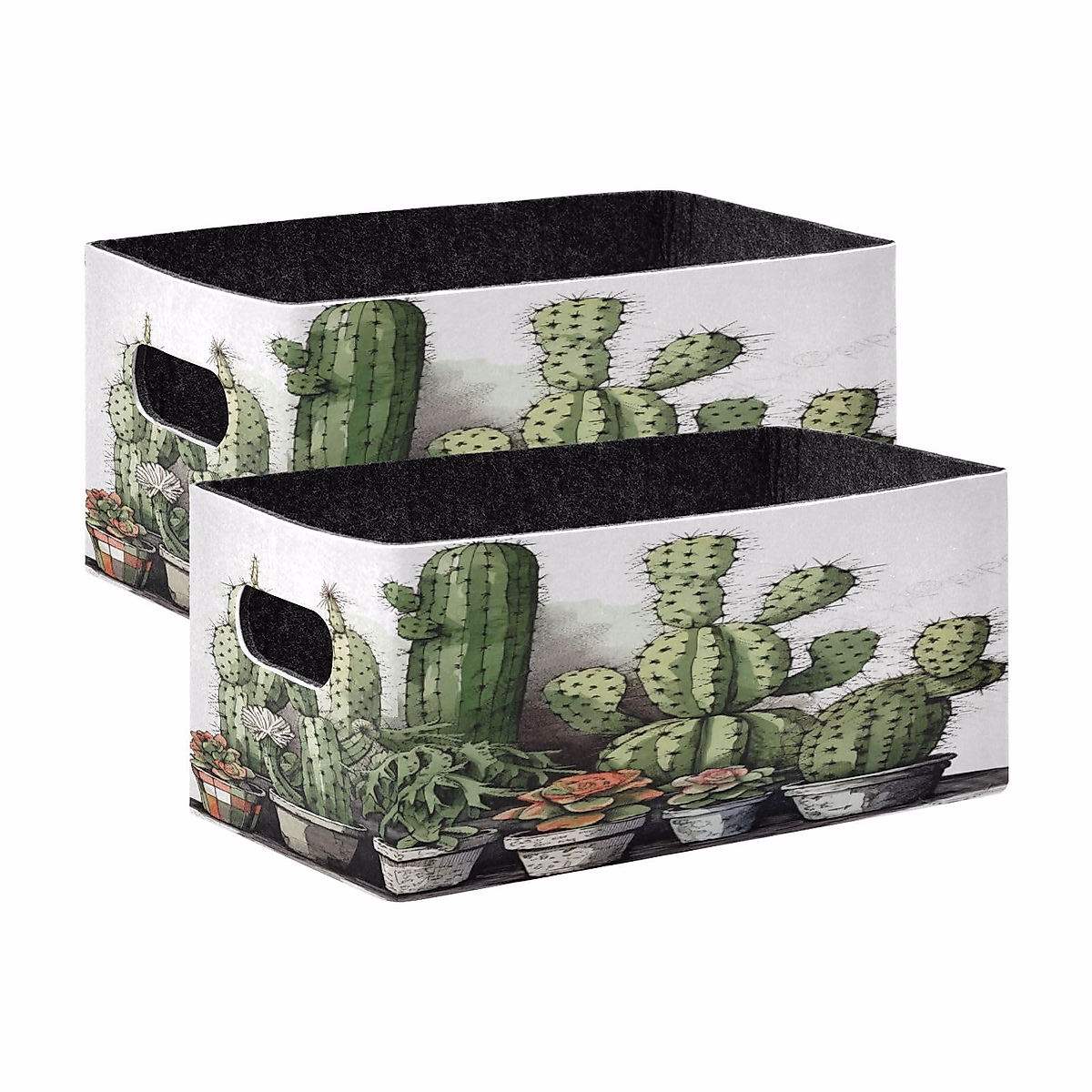 YETTASBIN Cactus Felt Storage Baskets with Handle, Collapsible Open Storage Bin Drawers Storage Box for Shelf Closet Office Bedroom Nursery Home, 2 Pack