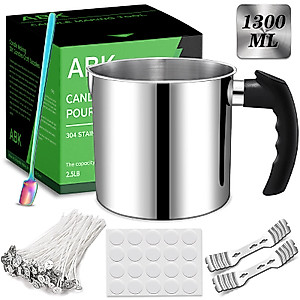 ABK Candle Making Pouring Pot, Candle Making Kit Including 2.5LB Candle Making Pitcher, Candle Wick Holders, Spoon, Wicks, Candle Wick Stickers, Candle Making Set for Beginners