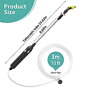 SideKing Battery Powered Sprayer Wand, 23.6" Telescopic Wand with 10FT Hose for Gardening (3 Nozzles)