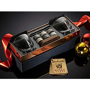 Whiskey Stones Gift Set for Men | Whiskey Glass and Stones Set with a Classy Gift Box, 6 Granite Round Whiskey Stones and 10oz Whiskey Glasses | Whiskey Lovers Gifts for Men, Dad, Husband, Boyfriend
