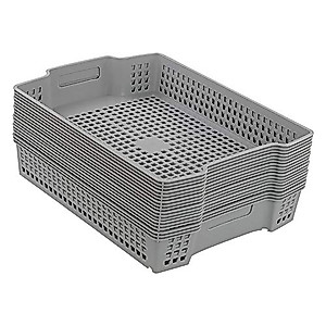 Sandmovie Large Basket Tray, Plastic Stacking Paper Storage Basket, Grey, 6 Packs