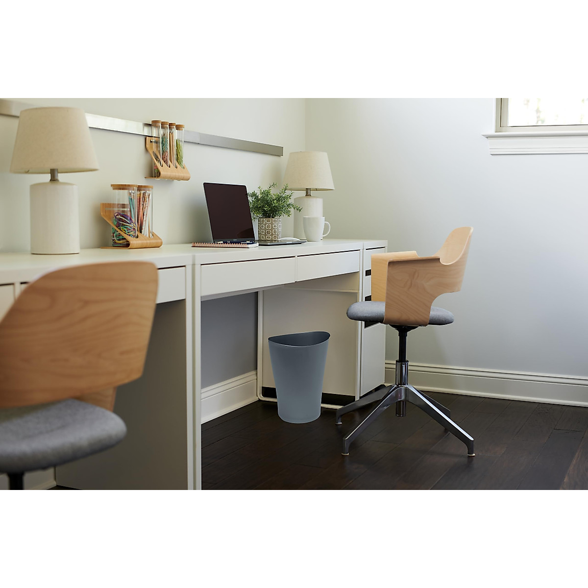 Rubbermaid Spa Works Vanity Wastebasket, Home/Bathroom/Office Use, Small 2.25 Gallon, Plastic, Gunmetal Blue