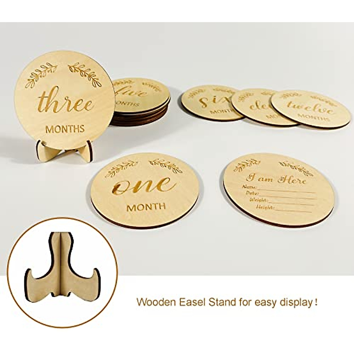 Baby Milestone Cards | 13 Double Sided Wooden Monthly Milestone Discs with Easel Stand | Baby Milestone Markers | Newborn Photography Props | Pregnancy and Baby Shower Gifts for Boys & Girls