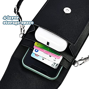 Ansxiy Black Leather Phone Purse with Clear Window, 6.7" Touchscreen Compatibility, Magnetic Closure & Waterproof - Crossbody Wallet Case with Shoulder Strap