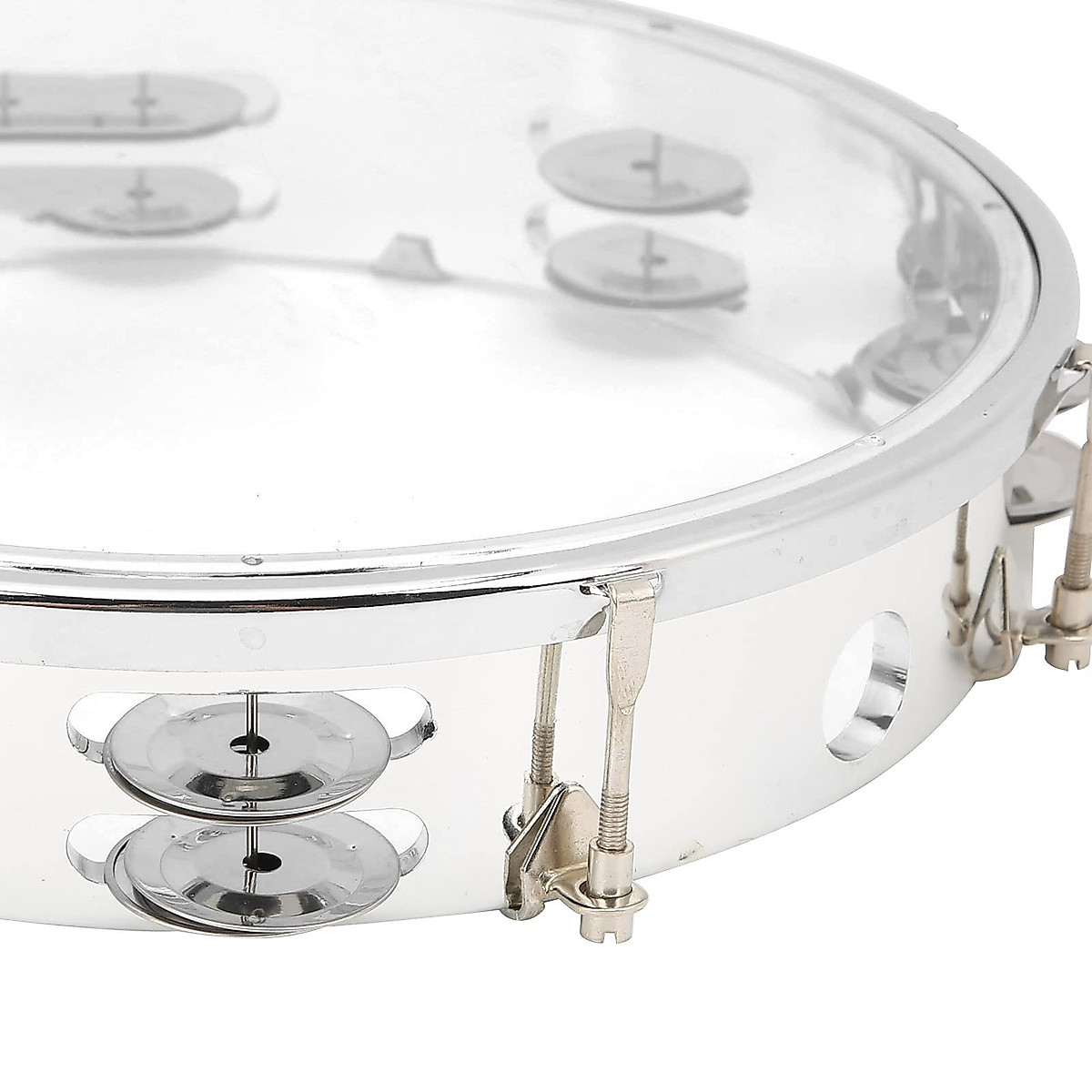 Handheld Tambourine Musical Instrument, Tambourine Adjustable Double Row 10in Percussion Jingles Instrument for Party(Transparent)