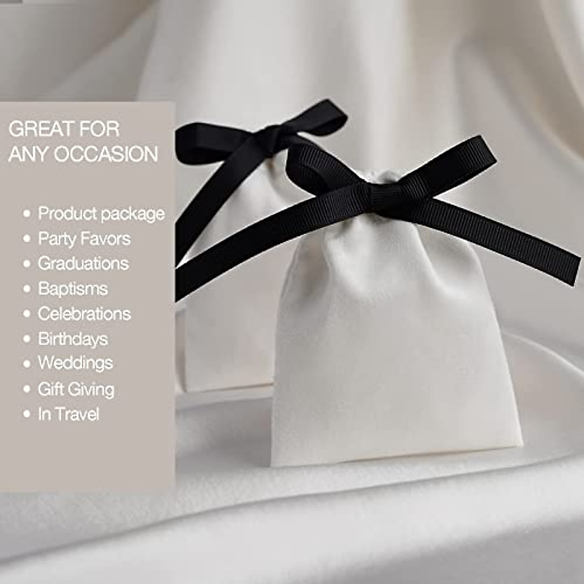 PandaSew Jewelry Pouch 20pcs Luxury 10x8cm Suede Drawstring Packaging Bag Jewelry Pouch for Rings,Necklace,Bracelet,Pendant,White with Black Ribbons