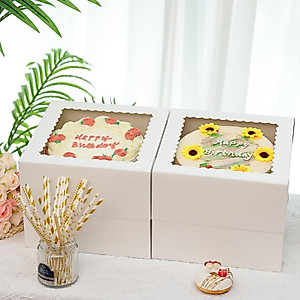 Moretoes 10pcs Cake Boxes 10x10x8 Inches White Bakery Boxes with Window Tall Cake Containers Dessert Cardboard Boxes Cake Carrier for Bundt Cupcakes Pies Donuts
