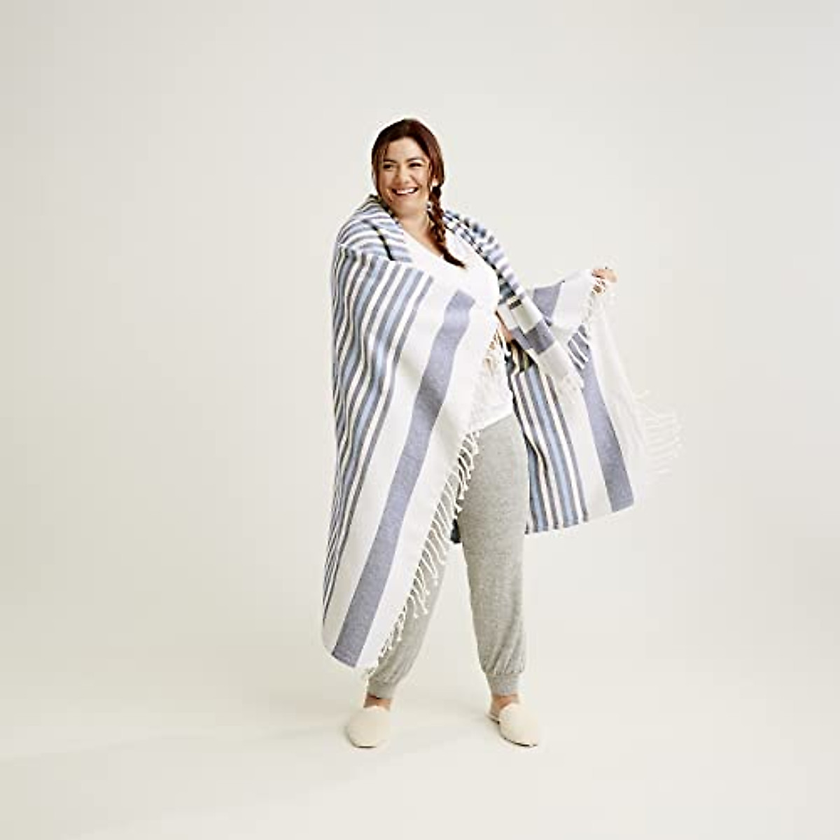 Vera Bradley Women's Recycled Cotton Indoor/Outdoor Throw Blanket, Seaside Stripe Navy - Recycled Cotton, One Size