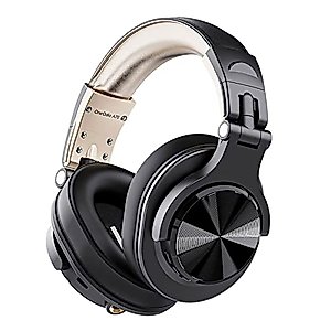 COLOY ， A70 Bluetooth 5.2 Over Ear Wireless Earphones Wired Professional Studio DJ Headphones Motoring Recording Headset (Color : Gold)(Gold)