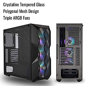 Cooler Master MasterBox TD500 Mesh Airflow ATX Mid-Tower with Polygonal Mesh Front Panel, Crystalline Tempered Glass, E-ATX up to 10.5", Three 120mm ARGB Lighting Fans