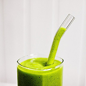 Hummingbird Glass Straws Clear Bent 9" x 9.5 mm Made With Pride In The USA - Perfect Reusable Straw For Smoothies, Tea, Juice, Water, Essential Oils - 4 Pack With Cleaning Brush